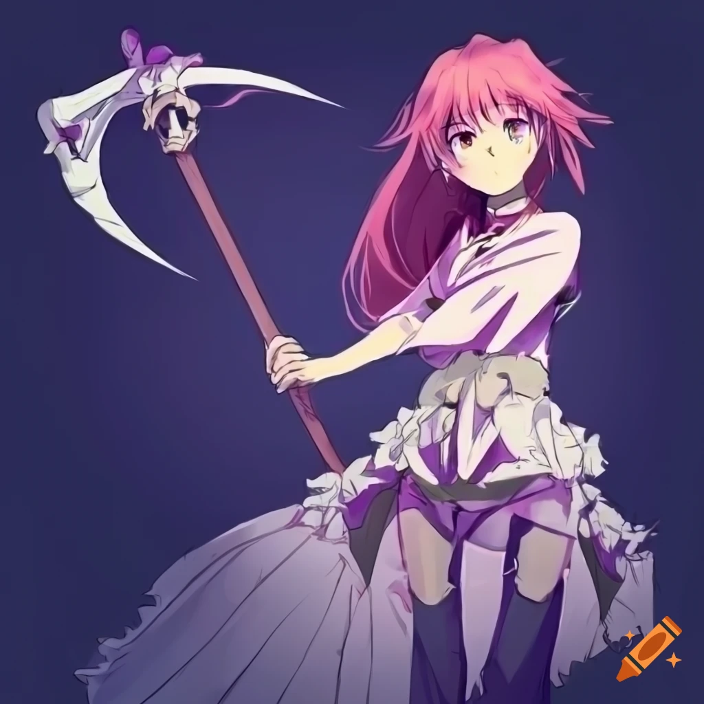 Anime art of a dagger blocking a scythe