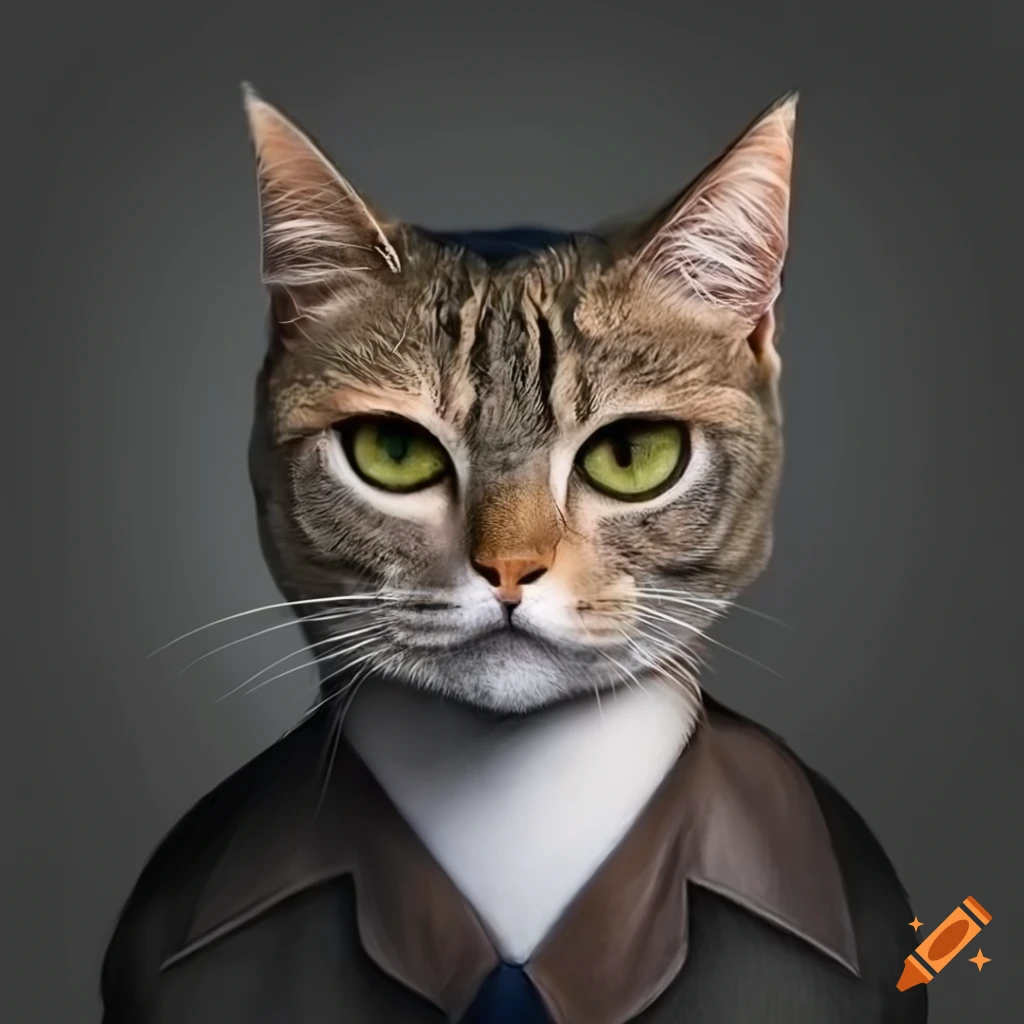 Hyper-realistic portrait of a serious male cat on Craiyon