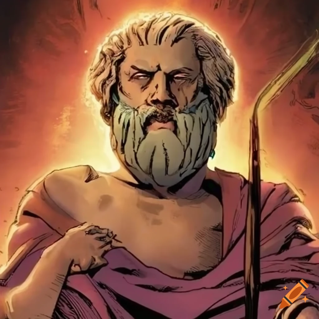 Comic book image of socrates leaving his house on Craiyon