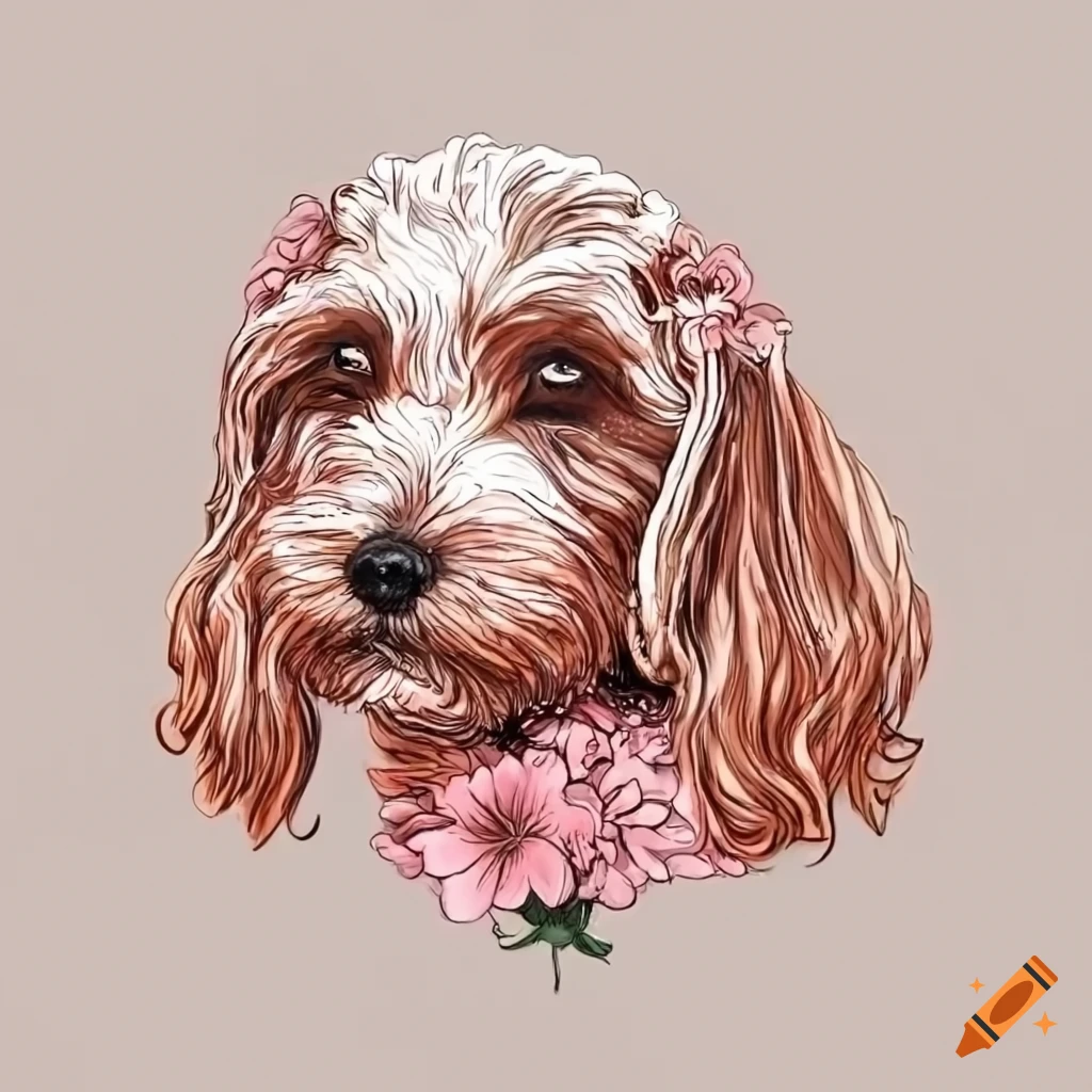 Line art portrait of a cockapoo with sakura flowers on Craiyon