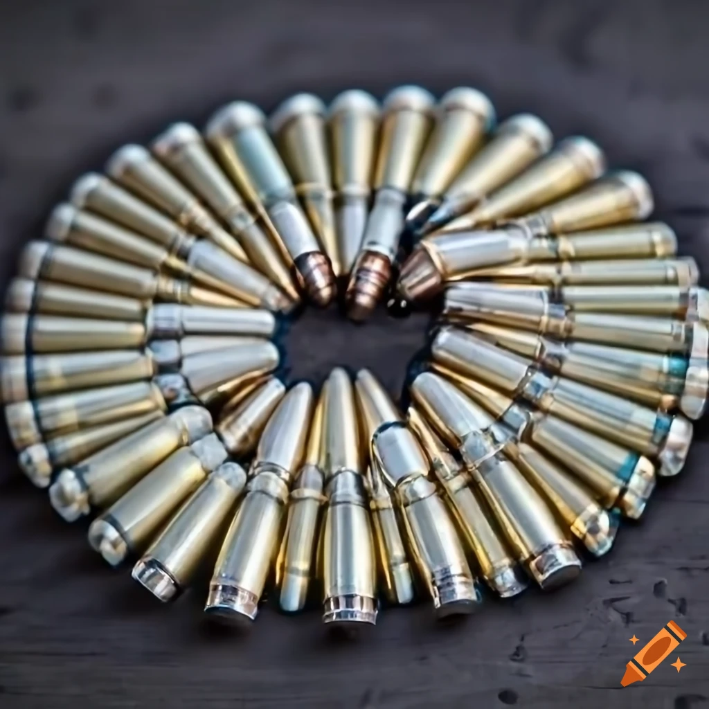 Abstract art with circular pattern of white bullets on Craiyon