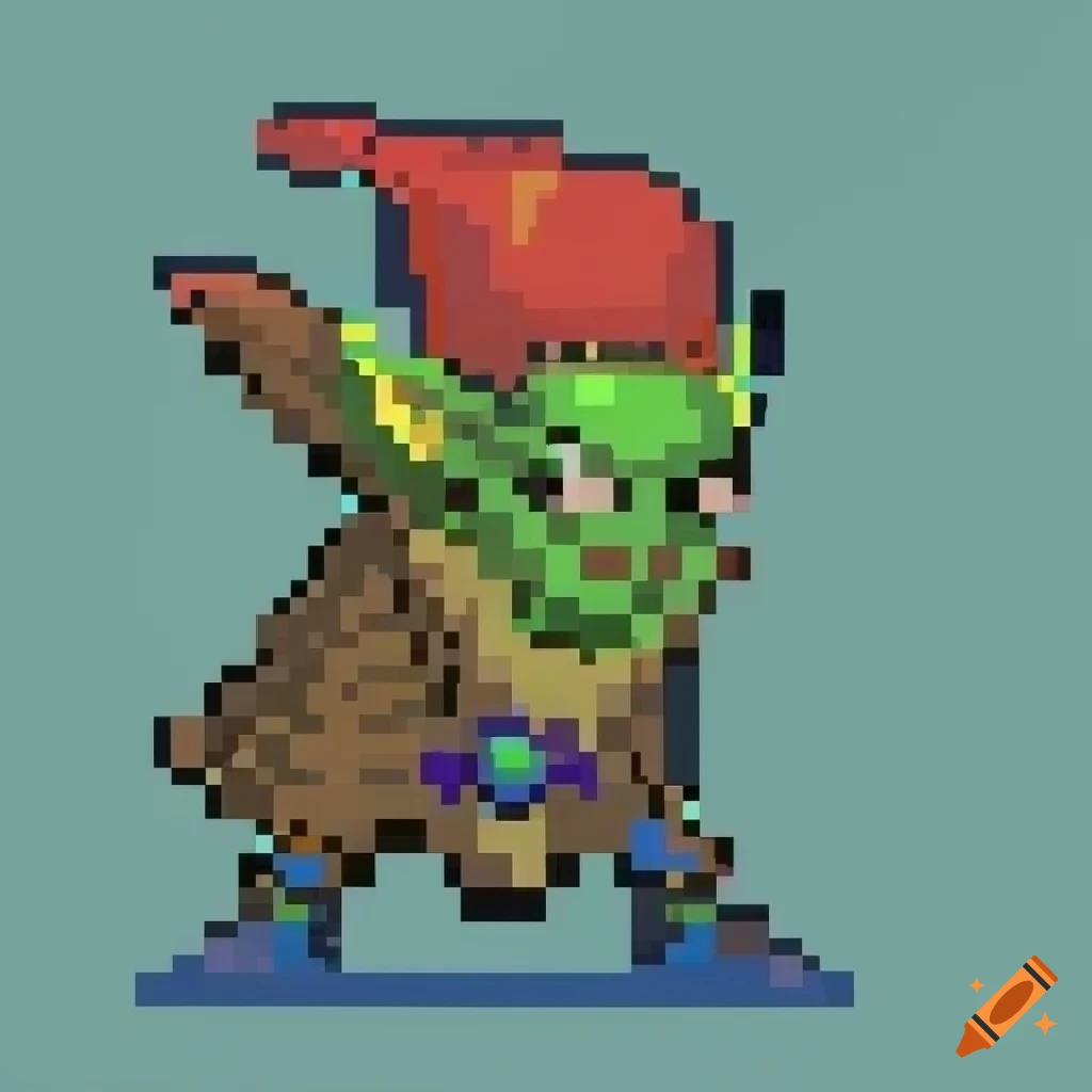 8-bit pixel art of a green goblin merchant on Craiyon