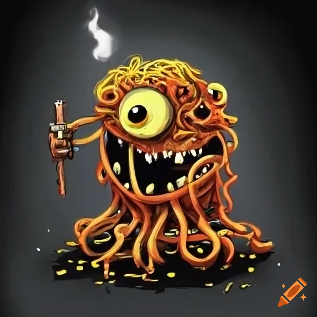 Illustration of a flying spaghetti monster doing traffic enforcement