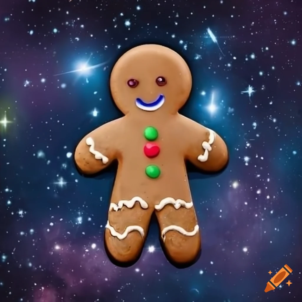Gingerbread man floating in space