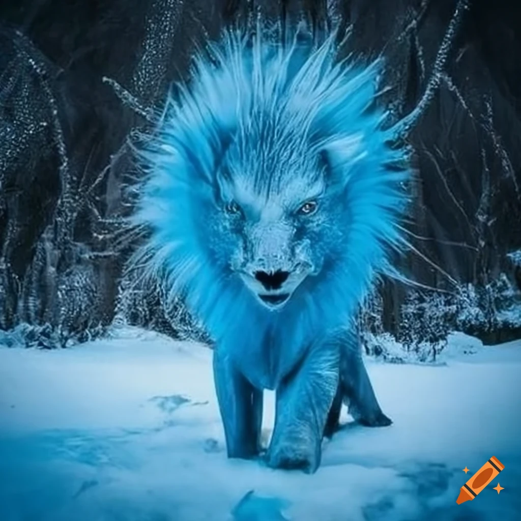 Photo of a roaring blue ice creature
