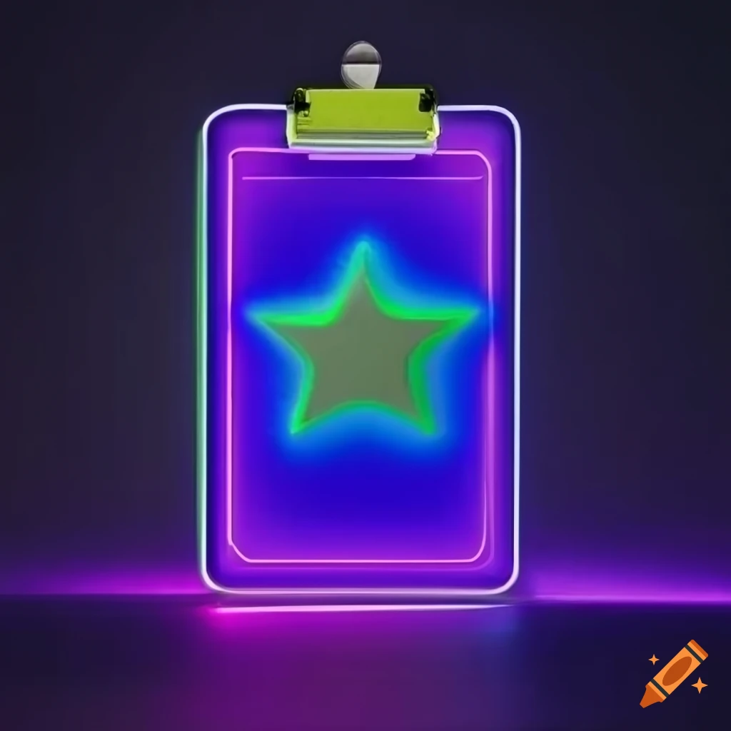 Neon clipboard with star and assorted items on Craiyon