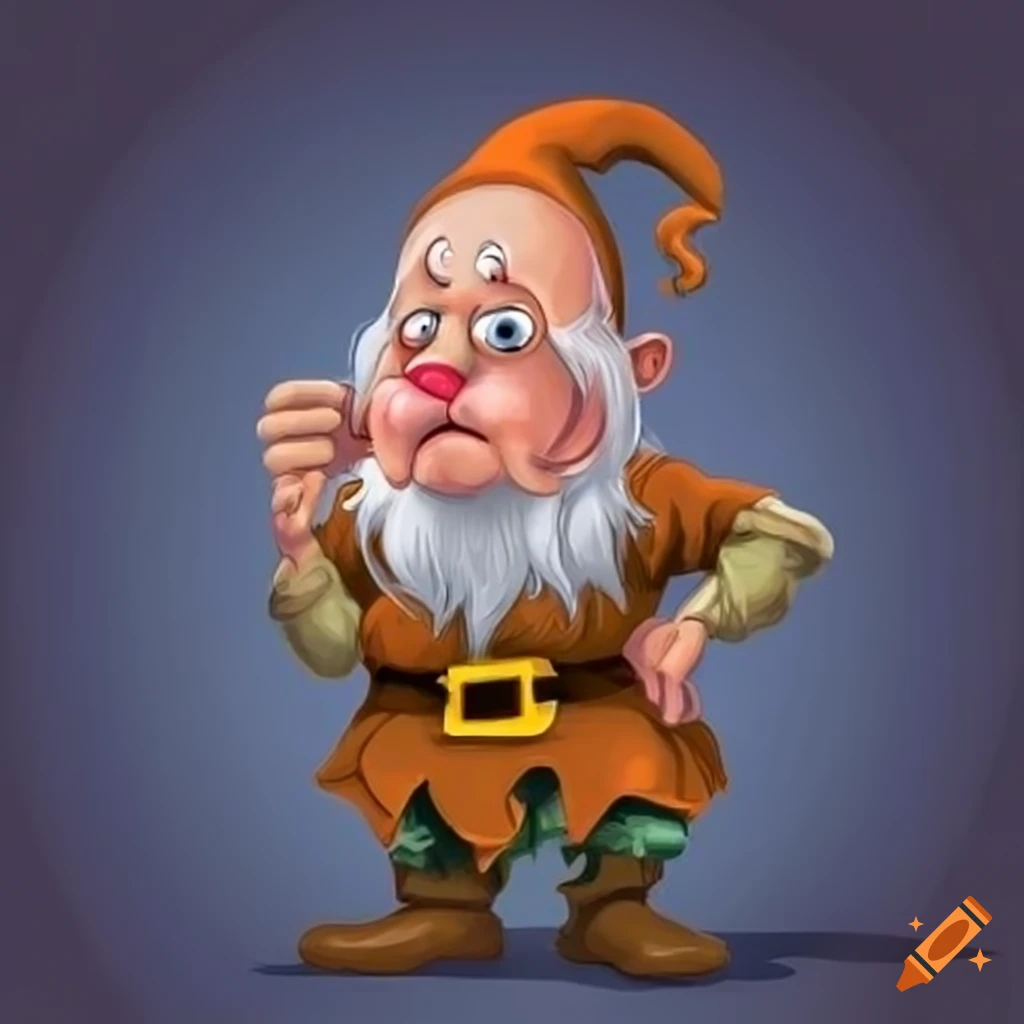 Cartoon image of a sad dwarf wondering