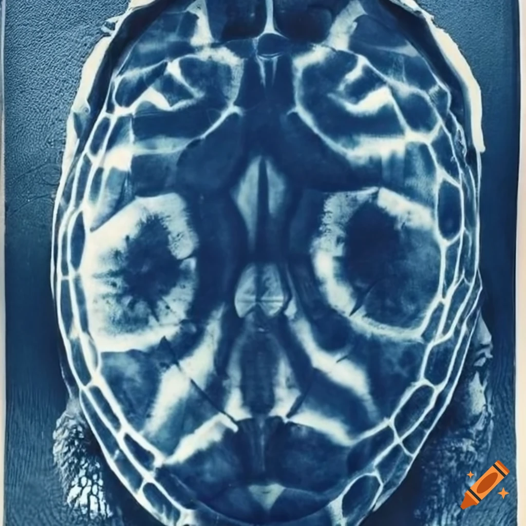 Cyanotype artwork of a turtle on Craiyon