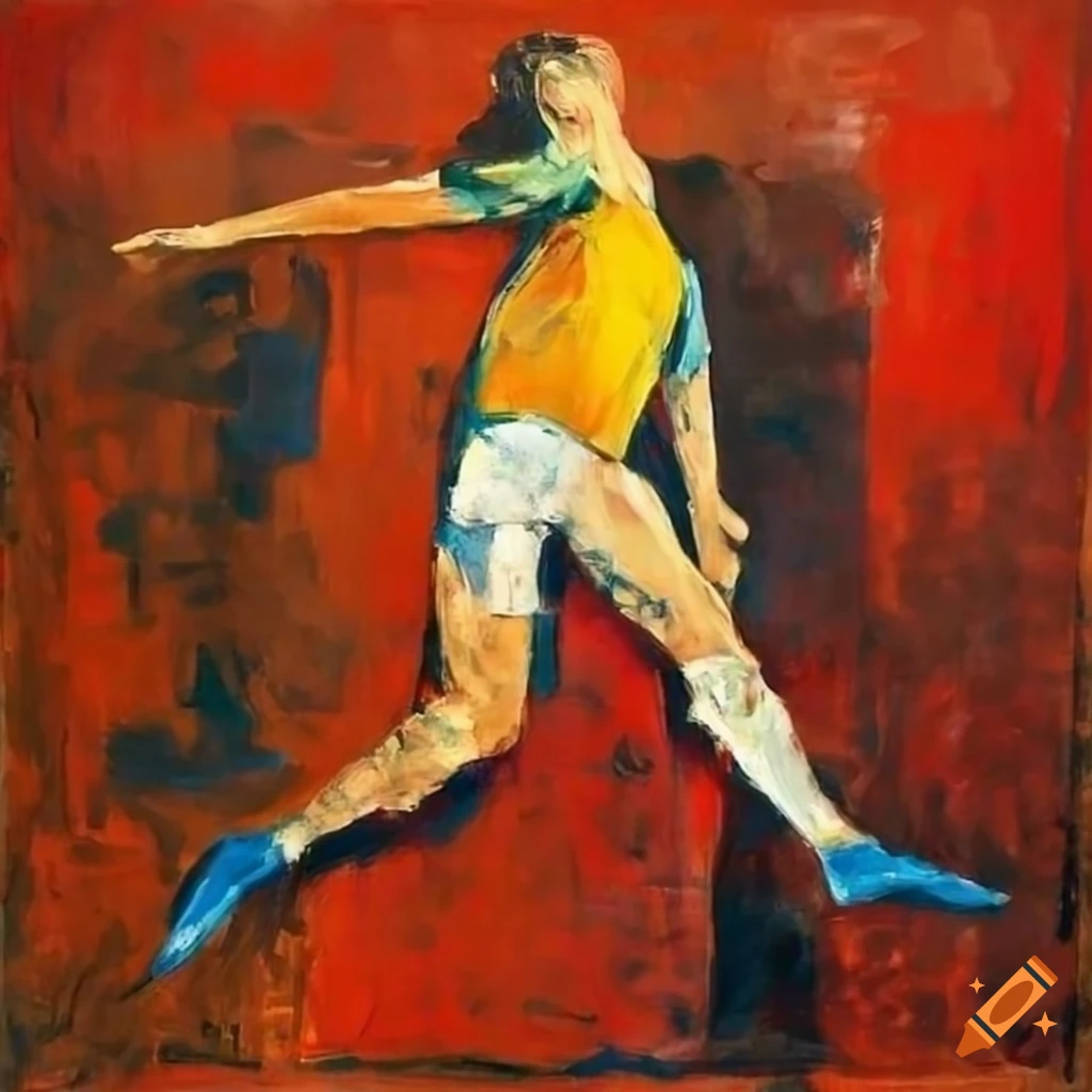 Oil painting of a woman soccer player tackling on Craiyon