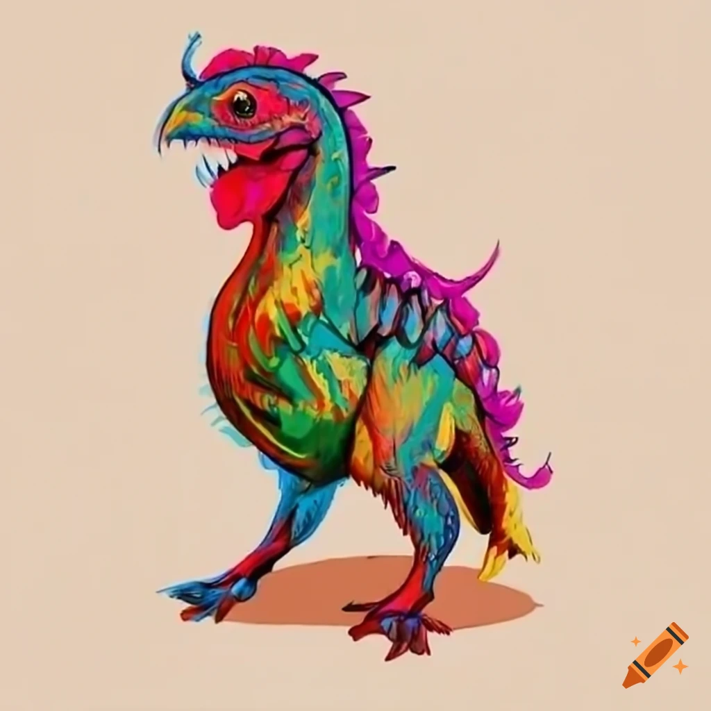 Illustration of a monster chicken dinosaur on Craiyon