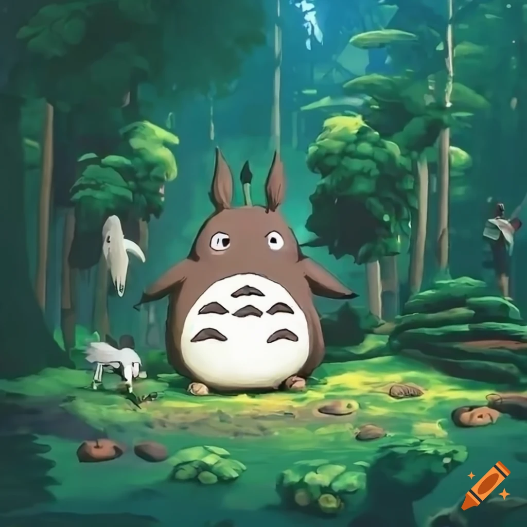 Top-down view diorama of a totoro-inspired forest on Craiyon