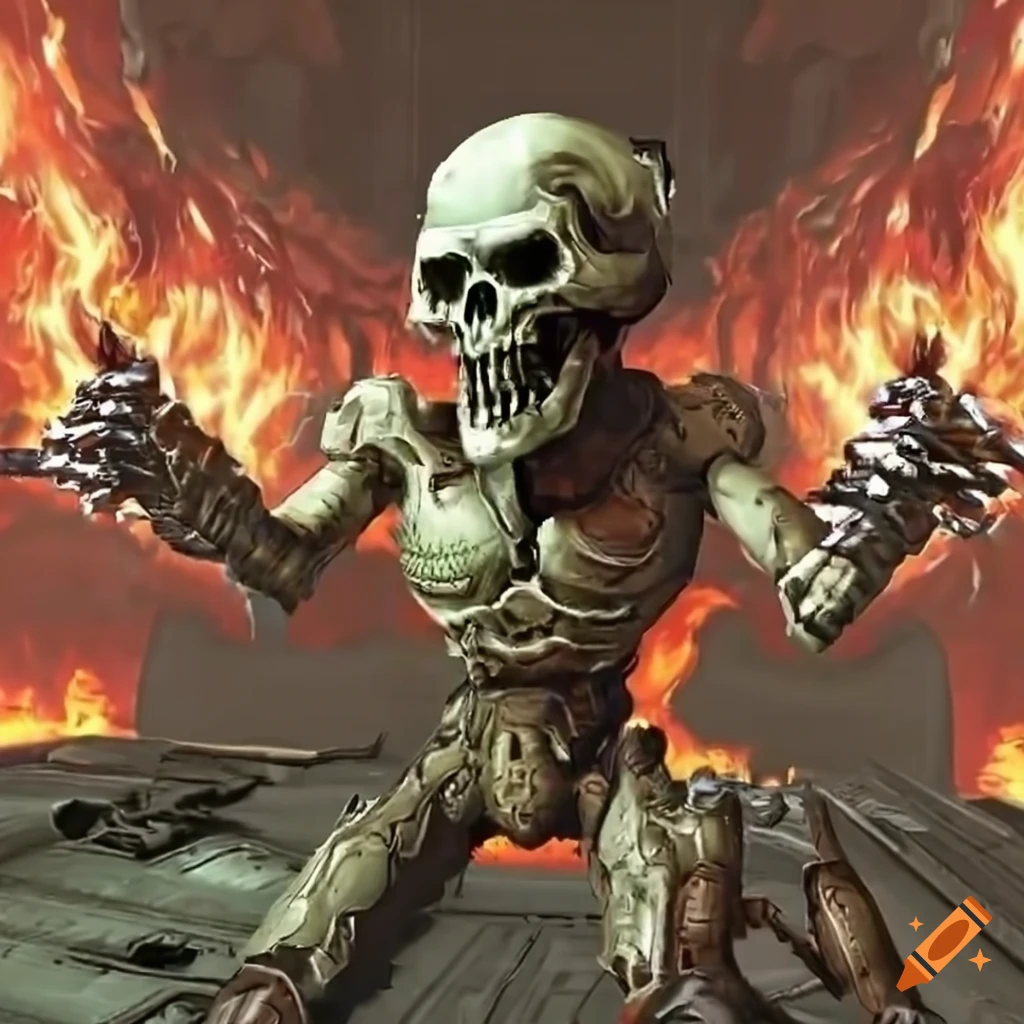 8-bit demon from doom 2 with vivid colors and gatling gun on Craiyon