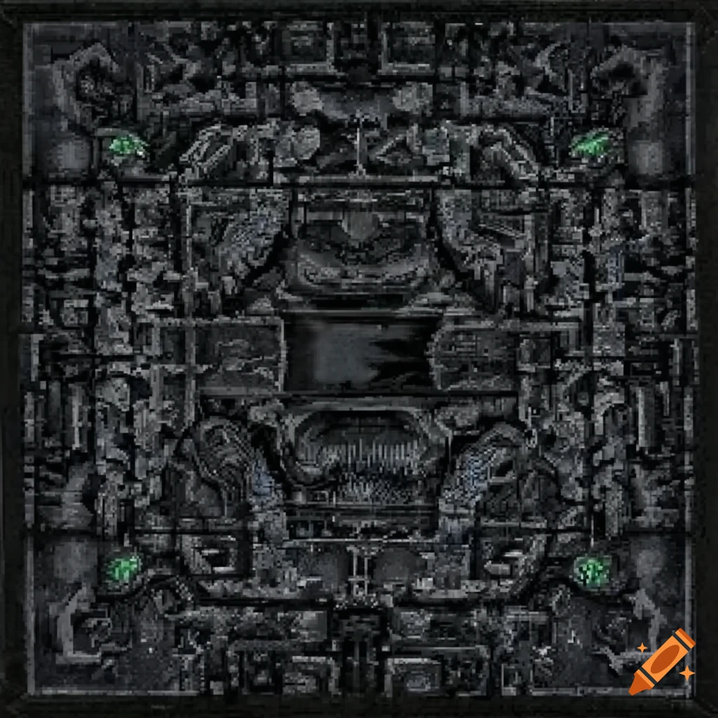 Dark and eerie 2d game tiles with h.r. giger-inspired design on Craiyon