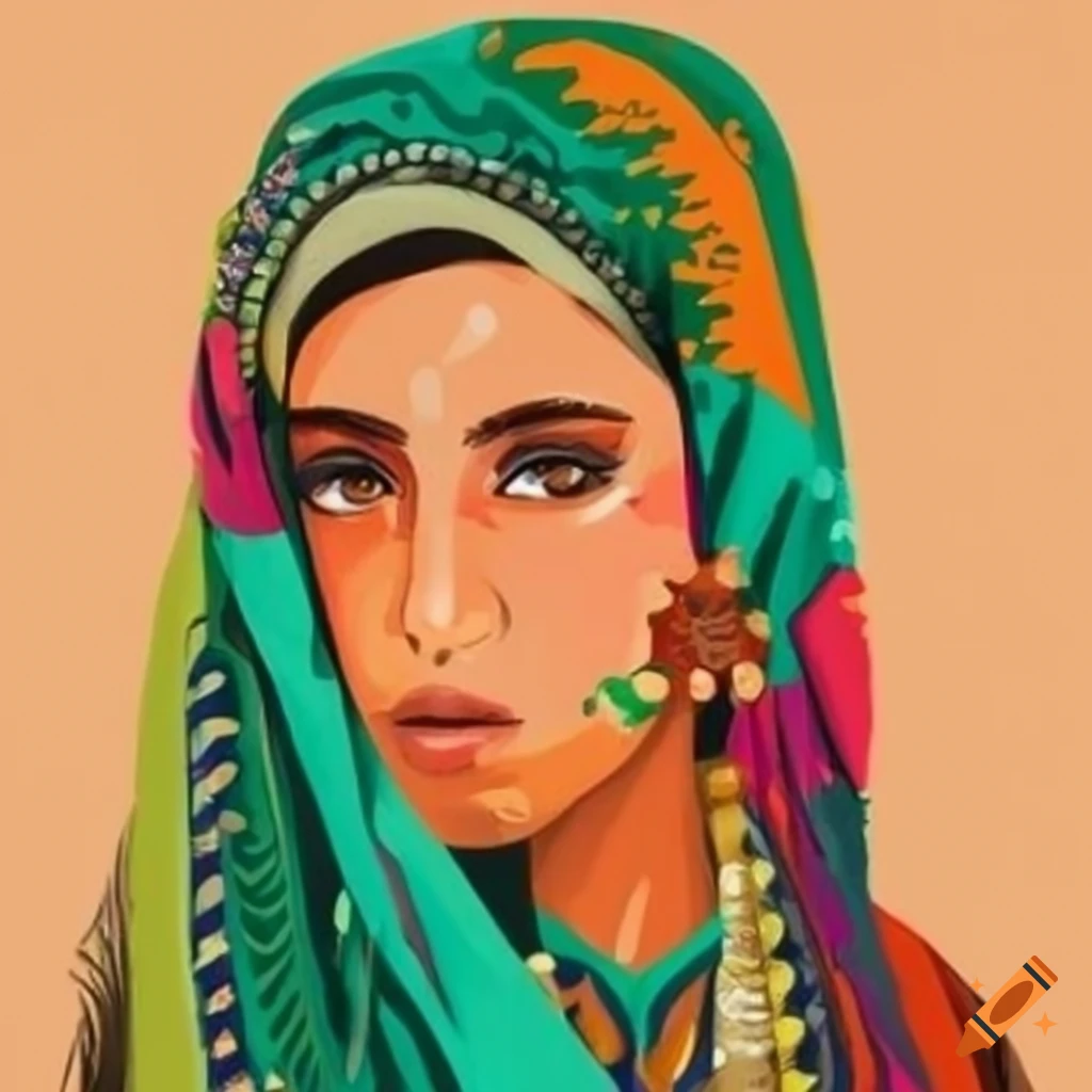 Simple drawing of a balochistan woman in traditional clothing