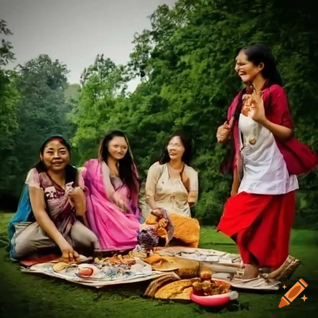 Nepali people enjoying a picnic on Craiyon
