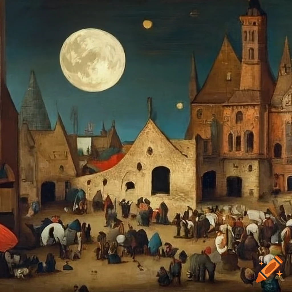 Pieter bruegel the elder inspired moonlit ritual on Craiyon