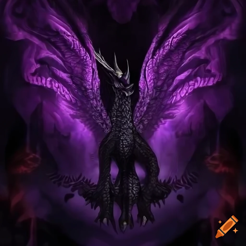 Image of a majestic black dragon with purple patterns on its wings on ...