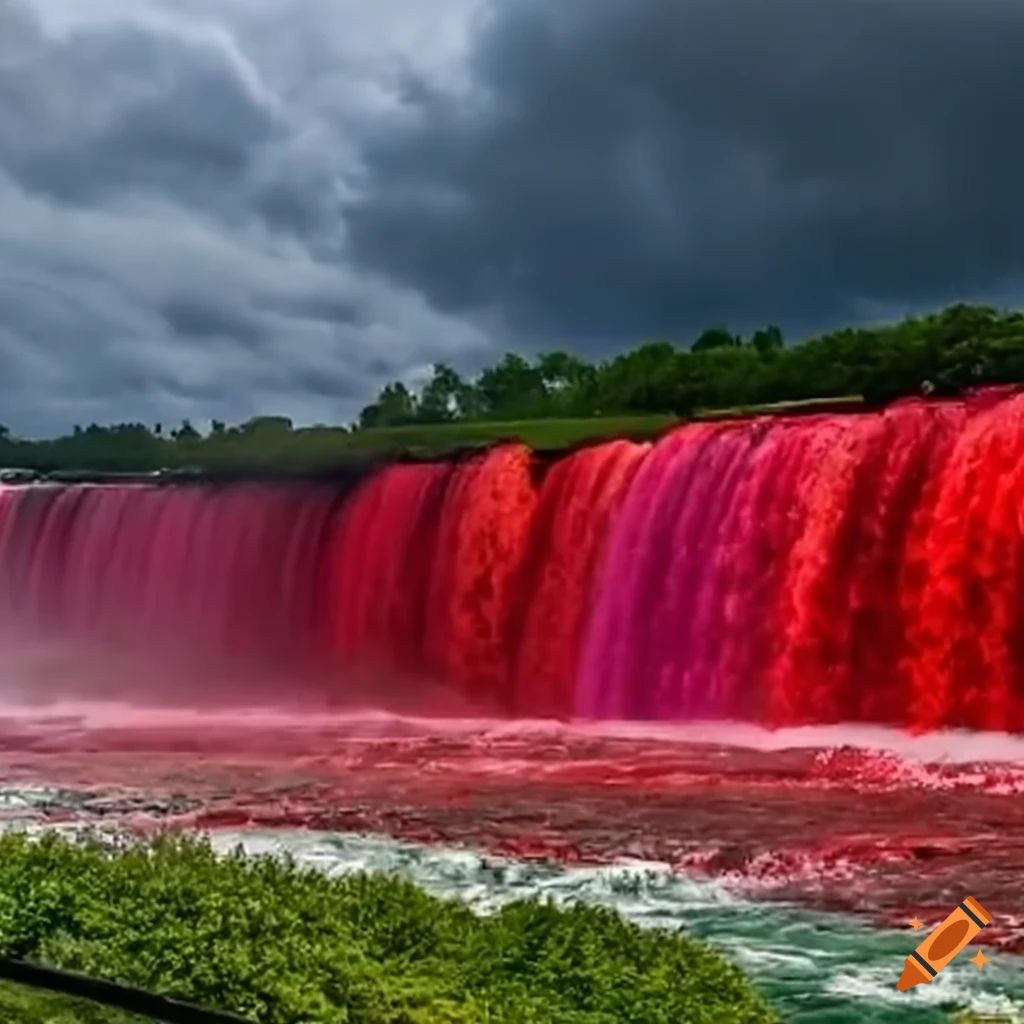 Niagara Falls with red liquid flowing through the gate on Craiyon