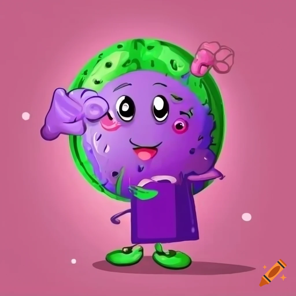 Cartoon watermelon and purple slime having fun