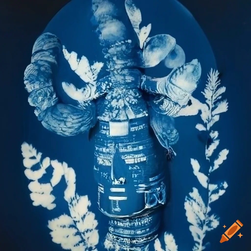 Cyanotype artwork of coatlicue on Craiyon