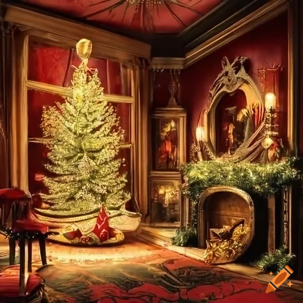 Exquisite vintage edwardian christmas scene