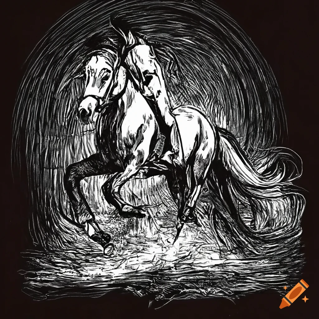 Sketch of a horse and rider in gallop