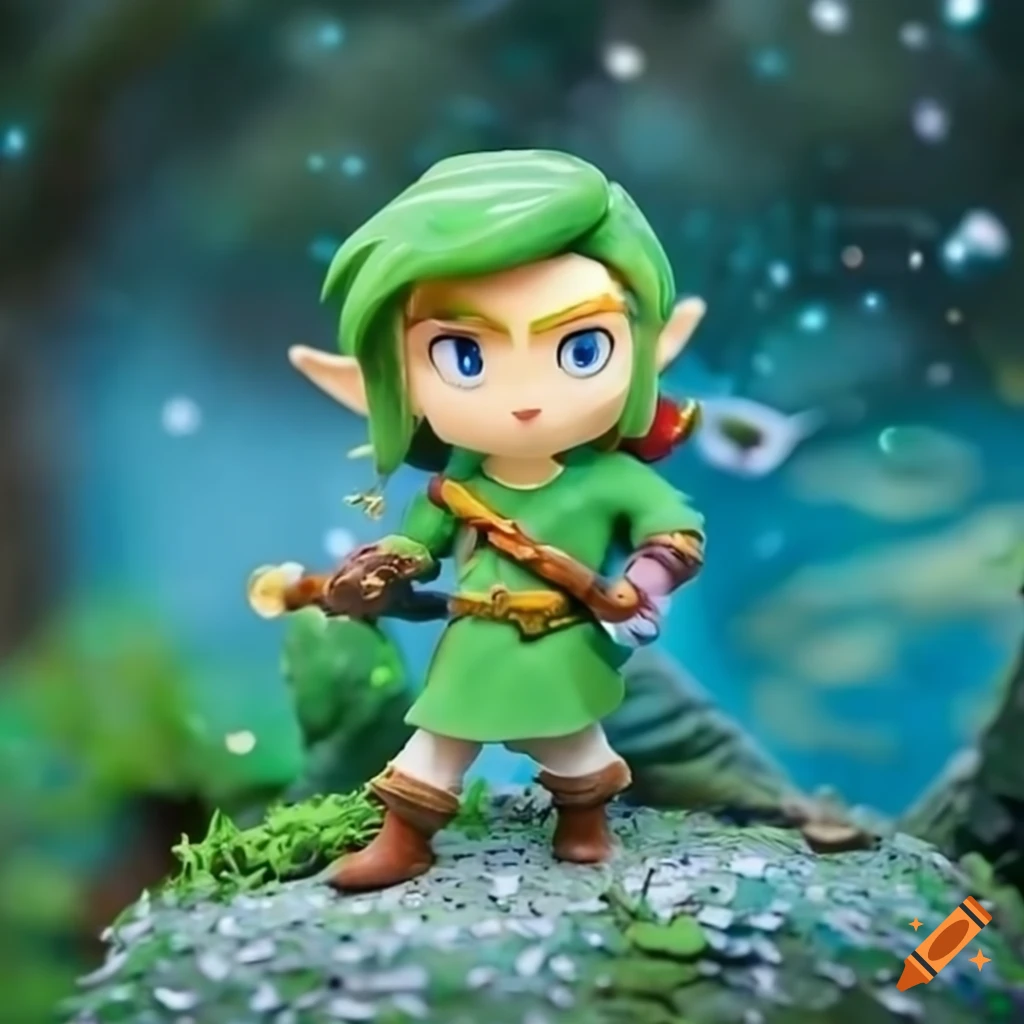 Diorama of link from zelda in a glittery forest on Craiyon