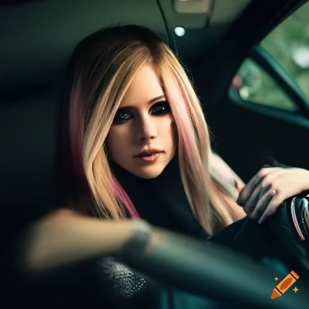 Avril lavigne driving a manual car on Craiyon