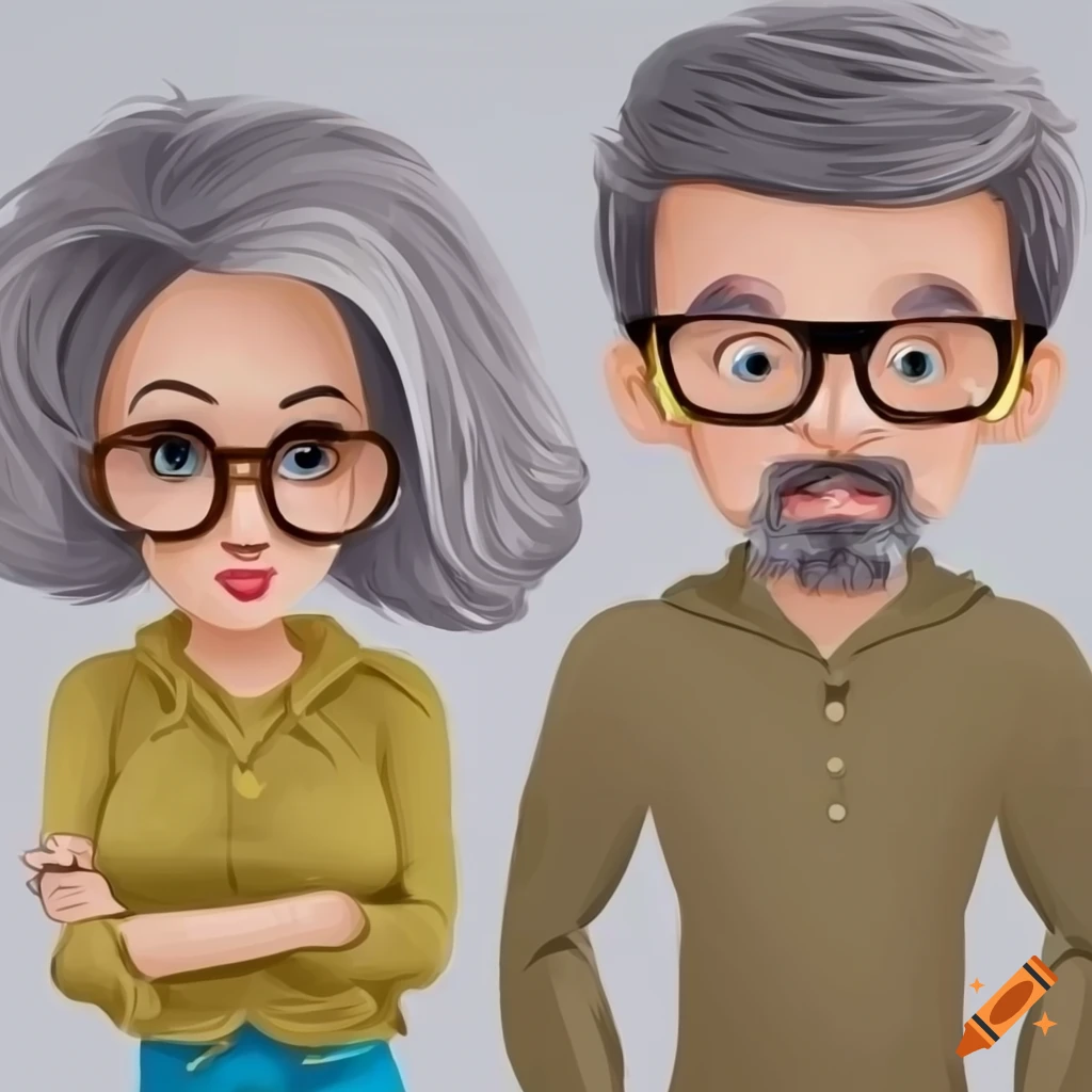 Cartoon characters with gray hair and wood glasses on Craiyon