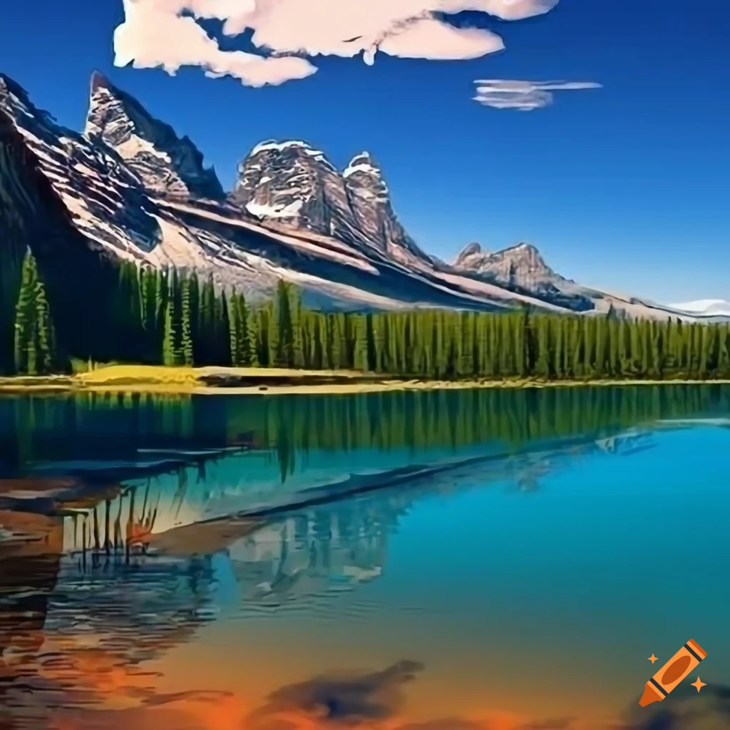 HD wallpaper of Canadian Lakes in Q Hayashida style on Craiyon