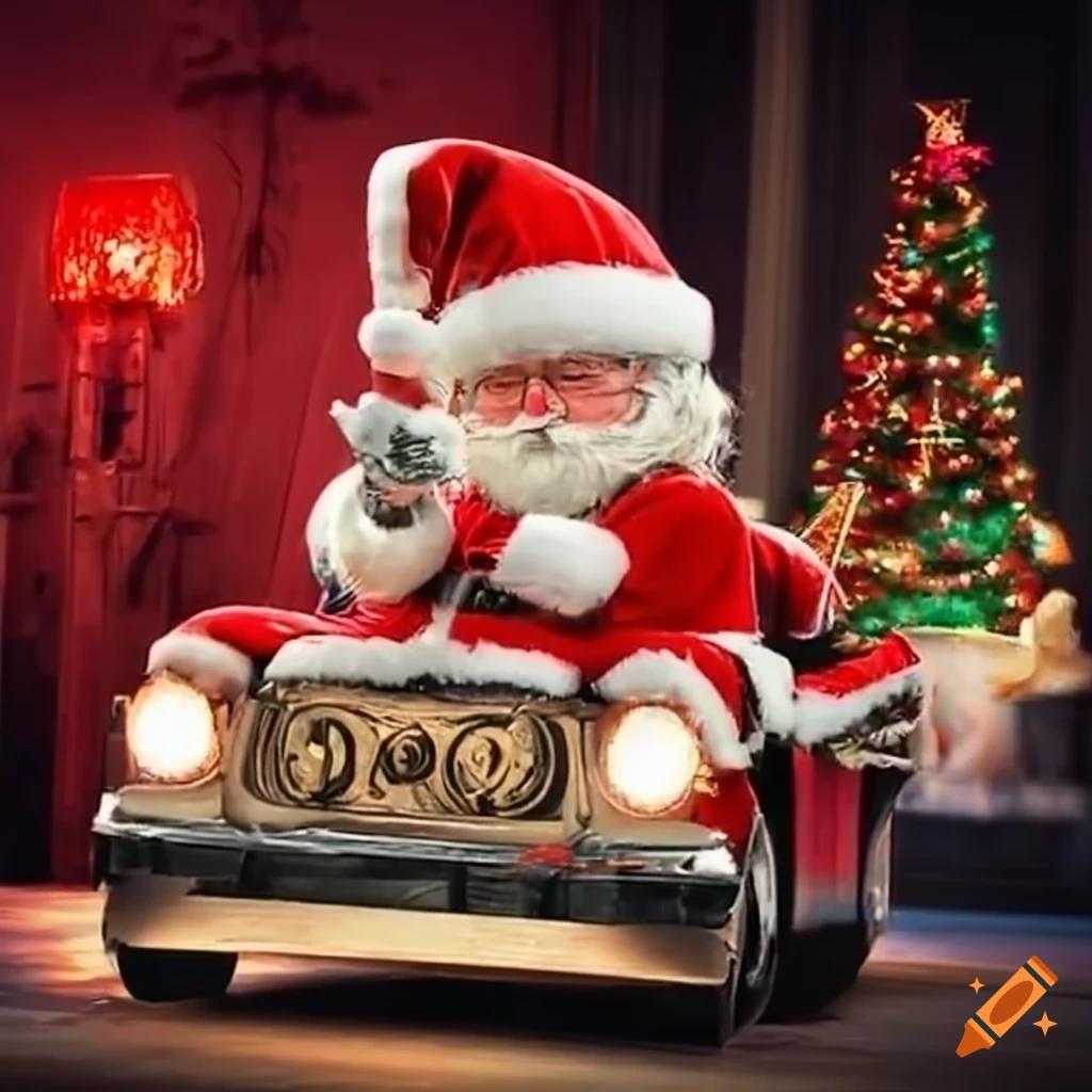 Santa driving a christmas tow truck