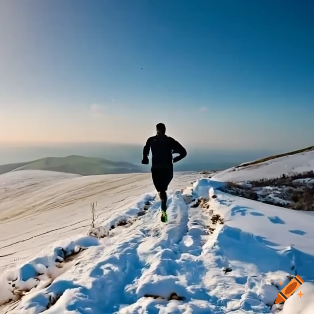Runner conquering snowy slopes in south downs