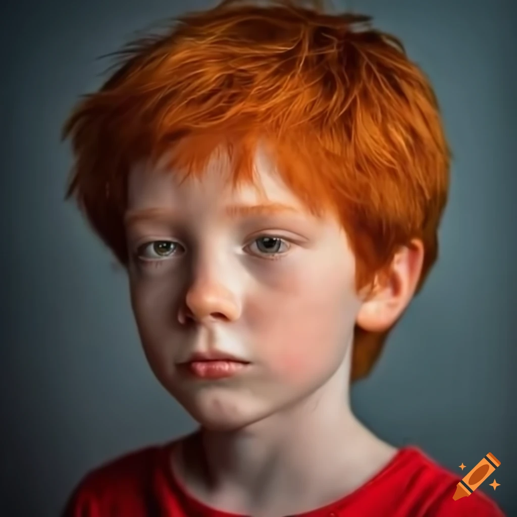 Intense gaze of a young red-haired boy