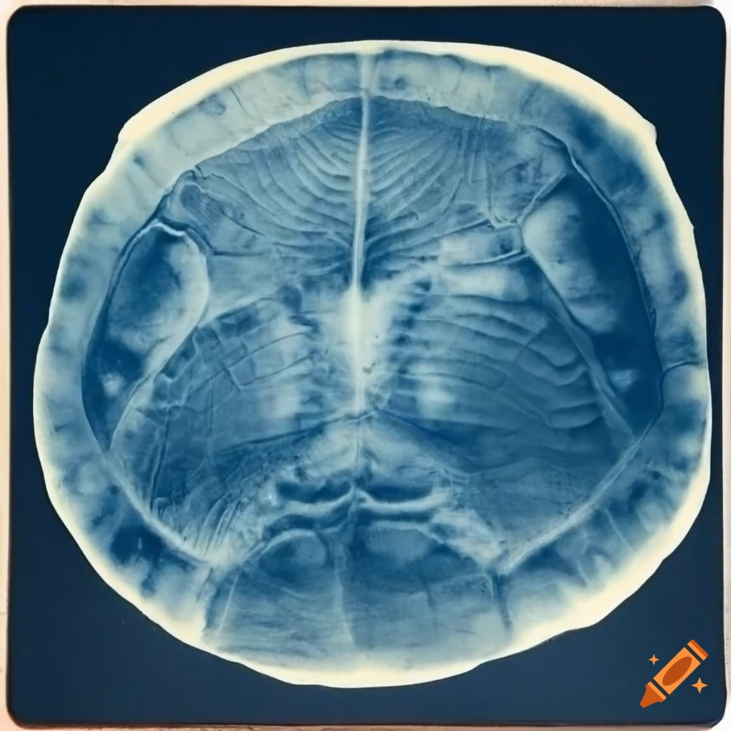 Cyanotype artwork of a turtle on Craiyon