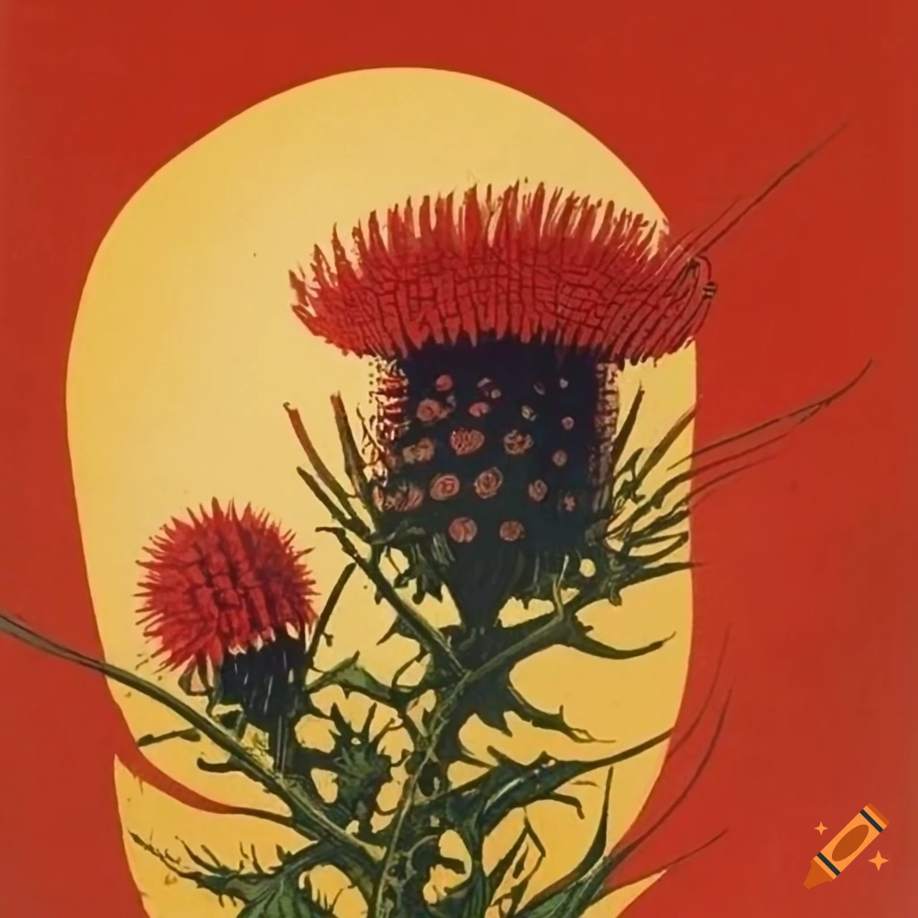 Soviet propaganda poster with thistle flower on Craiyon