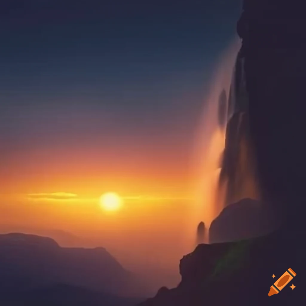 Sunset view of a cliffside waterfall