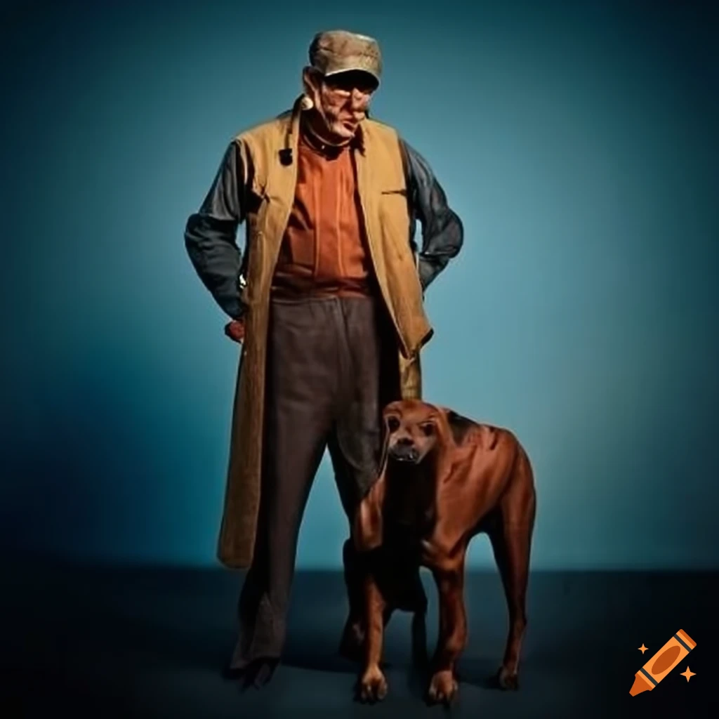 Man with a Rhodesian Ridgeback next to a black Porsche on Craiyon