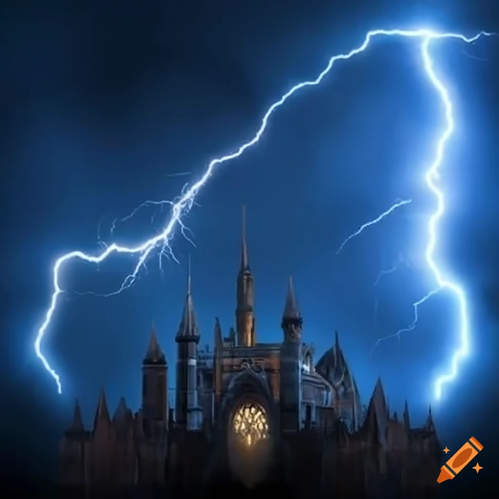 Illustration of lightning bouncing off a magic shield in a maze on Craiyon