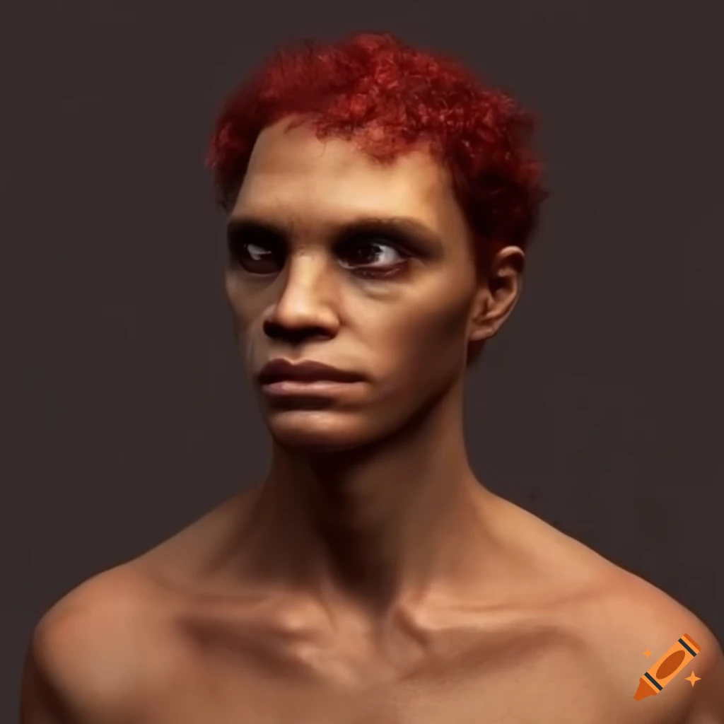 Image of a unique alien character with maroon hair and brown skin on ...