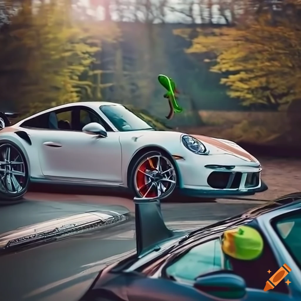 Porsche 911 gt3 touring with a frog on top