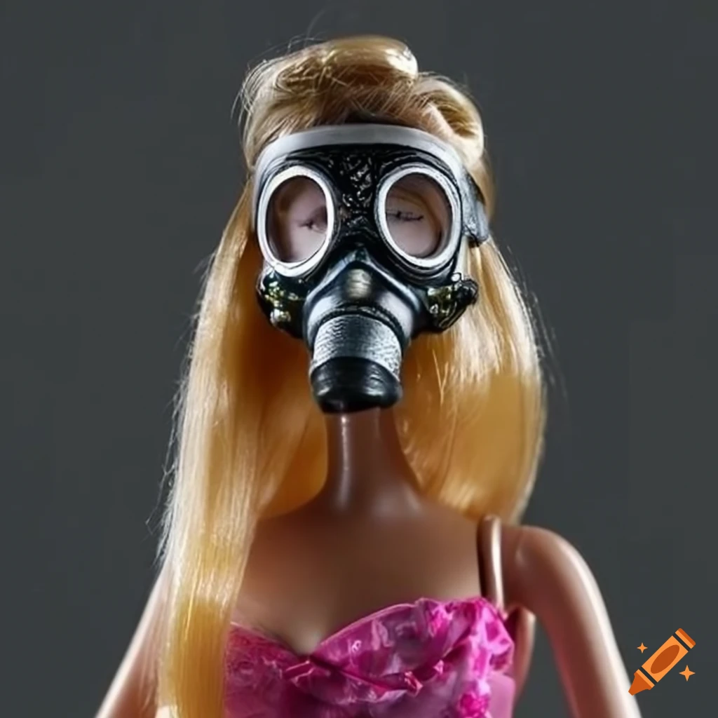 Artistic photo of a barbie doll wearing a gasmask