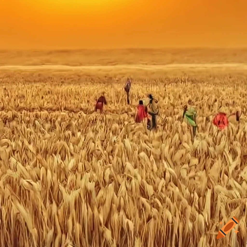 Animated illustration of Nigerian farmers in a wheat field on Craiyon