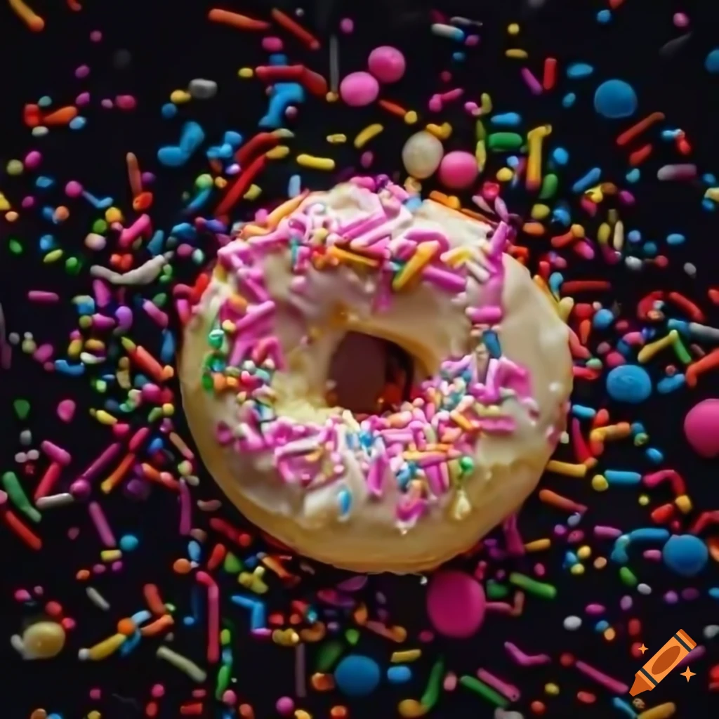 A yummy donut with chocolate and colorful sprinkles on Craiyon
