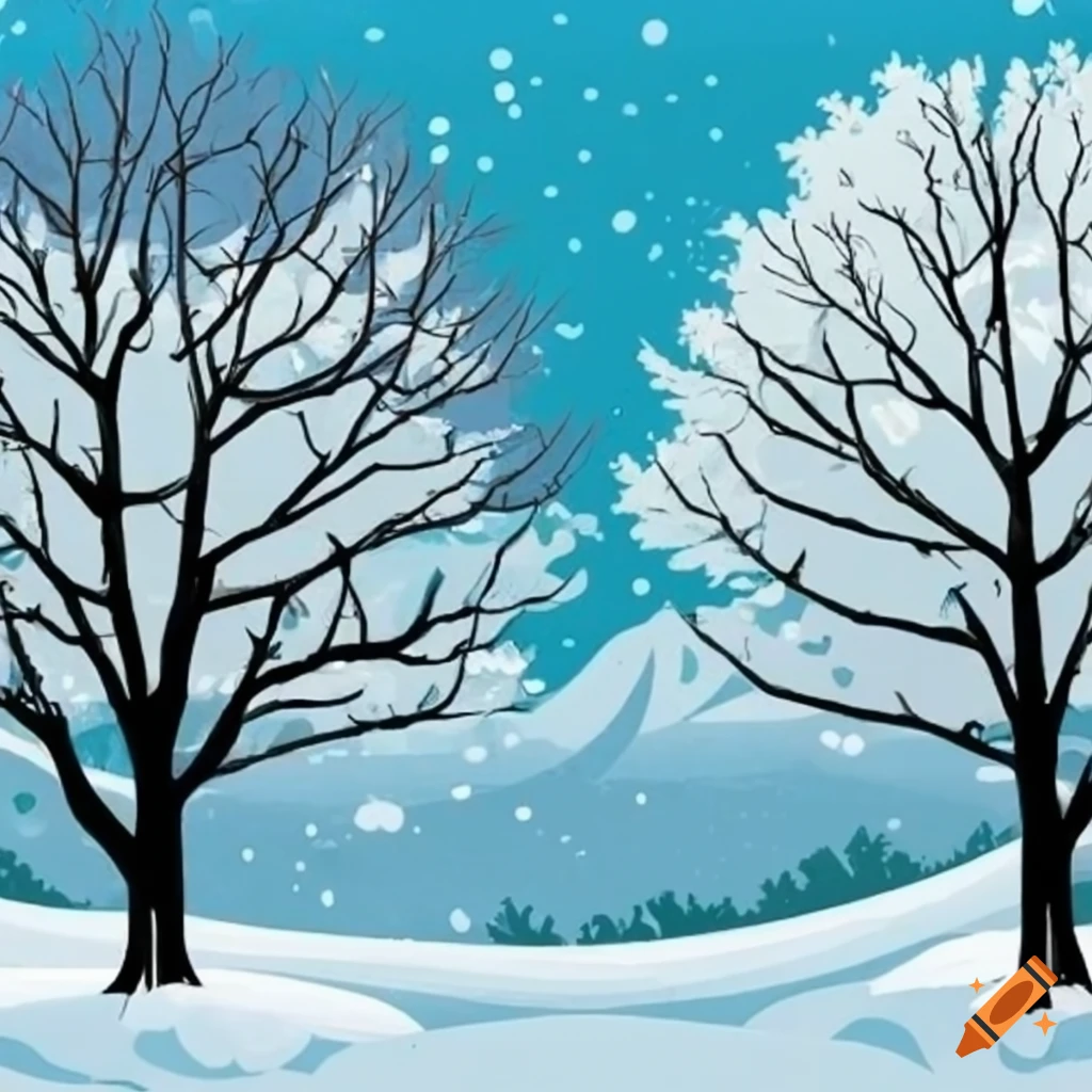 Minimal woodcut of winter scene with river and trees on Craiyon