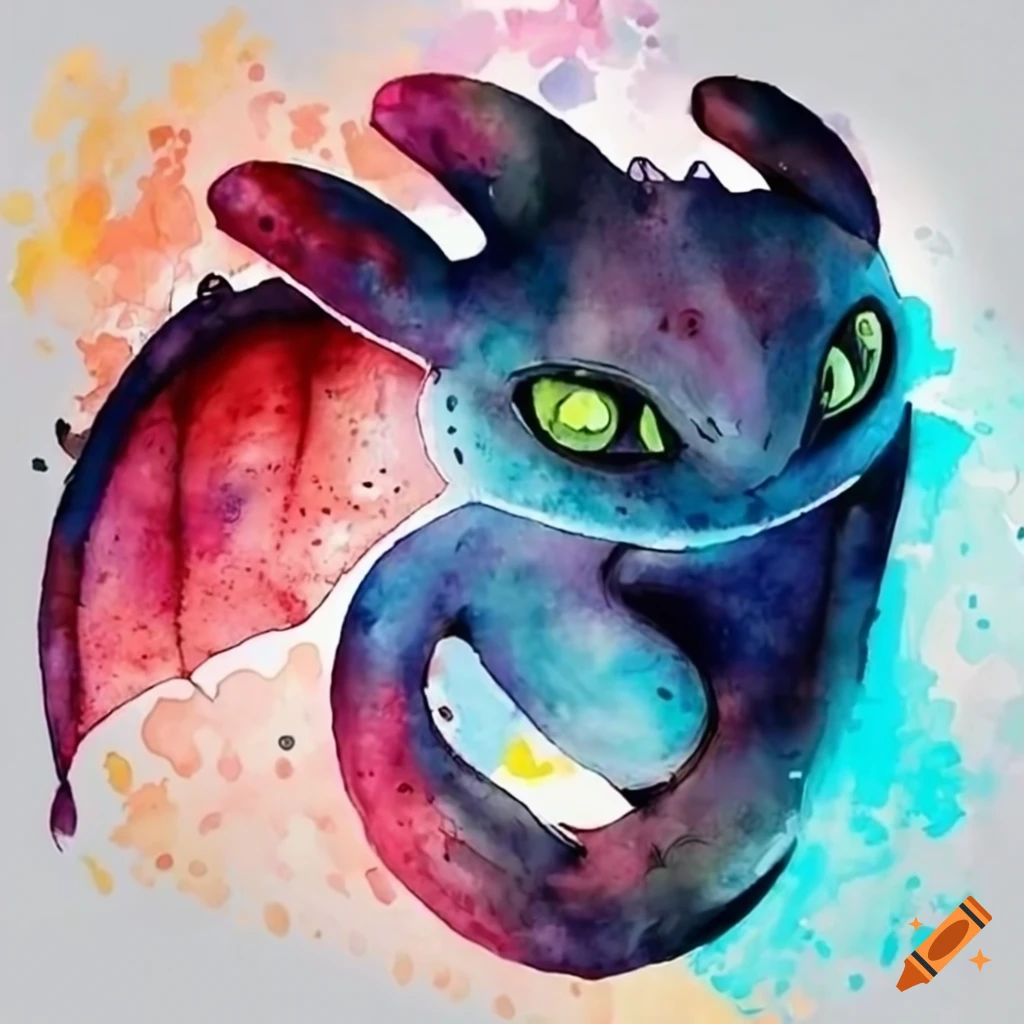 Watercolor illustration of Toothless from How to Train Your Dragon on ...