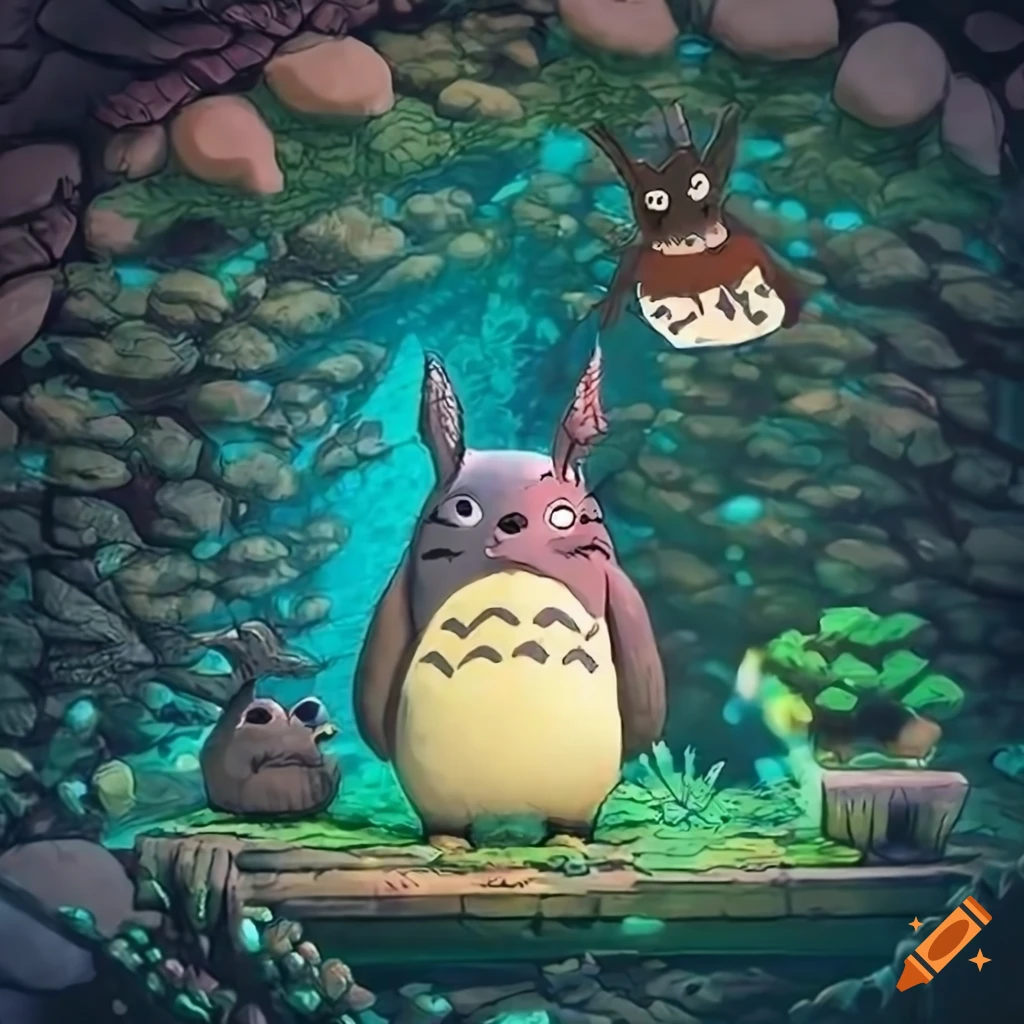 Colorful bus stop with whimsical ghibli characters on Craiyon