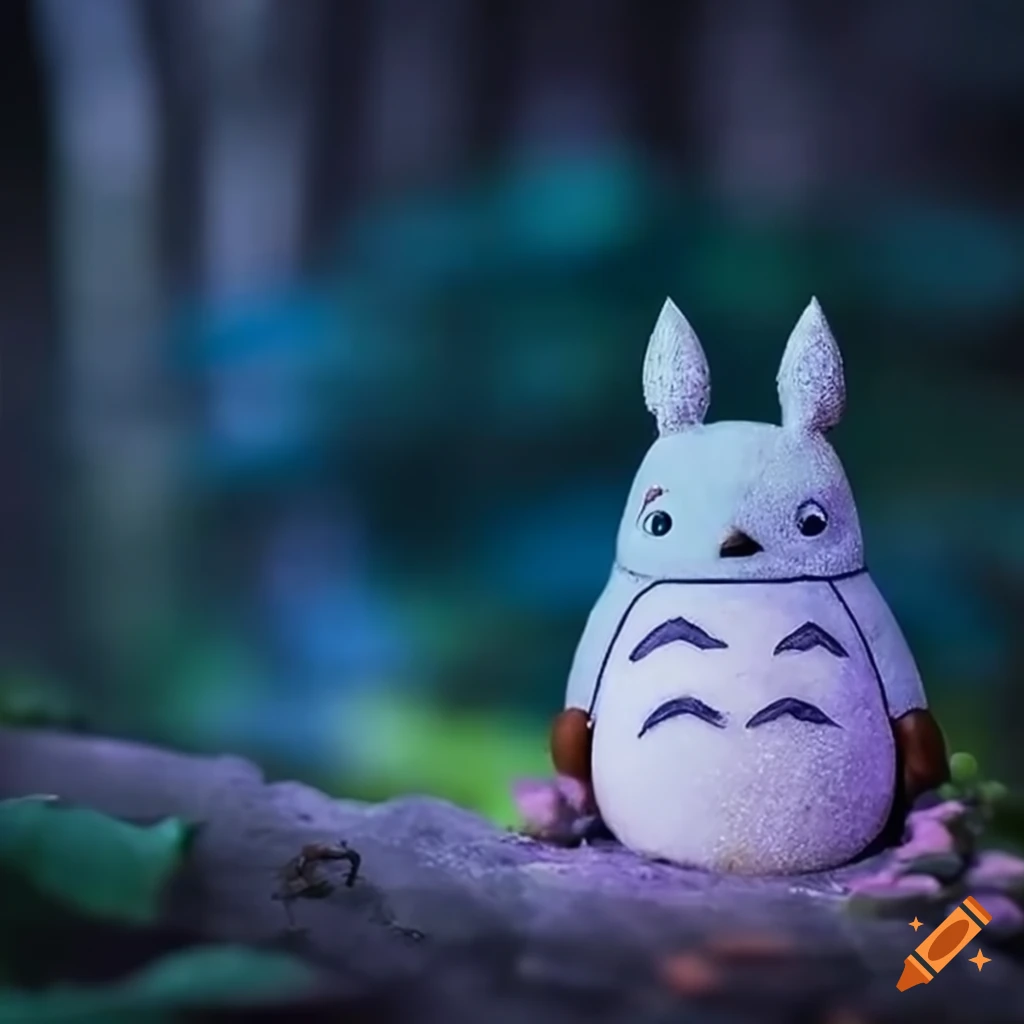 Link exploring a glittery forest in a totoro-style diorama