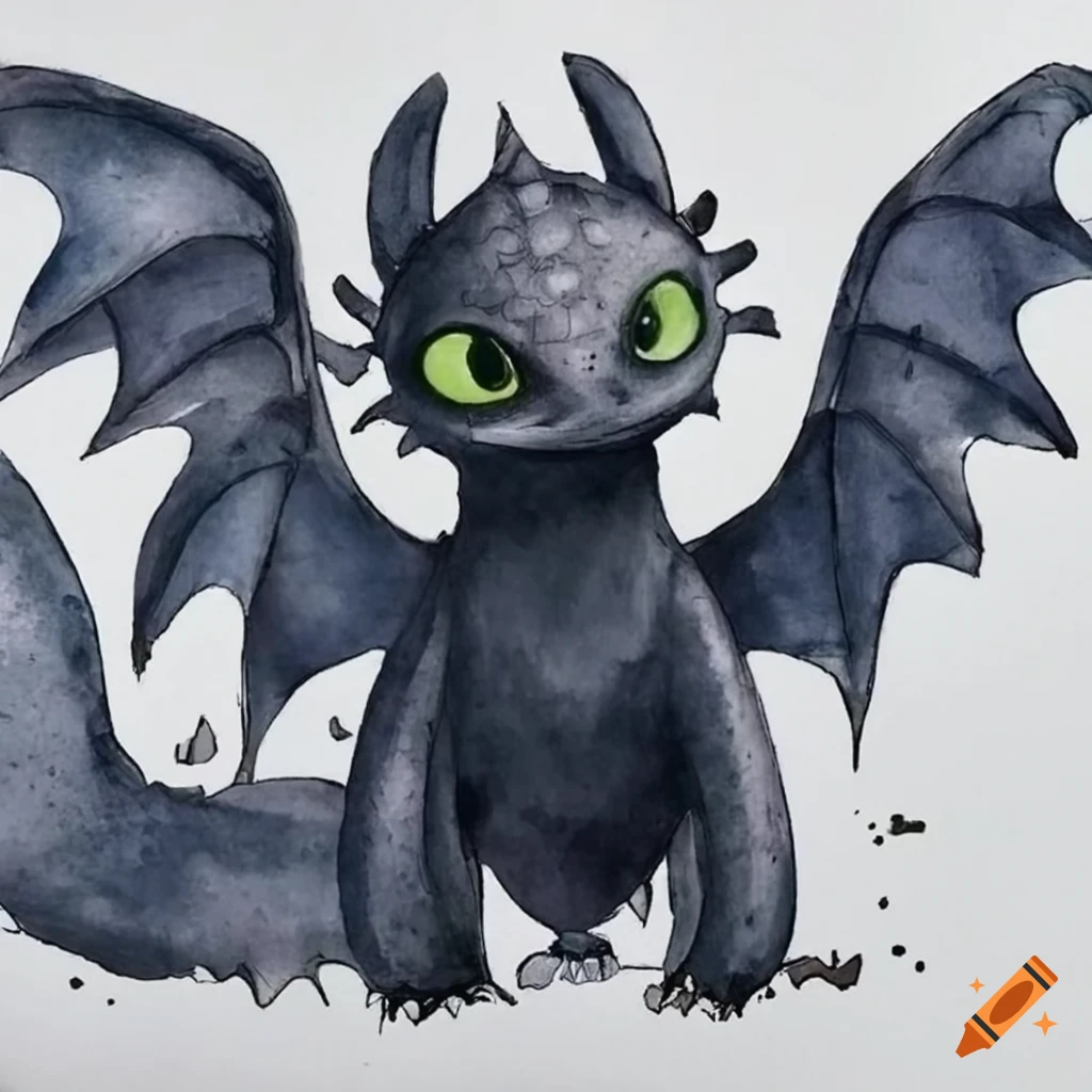 Watercolor illustration of toothless