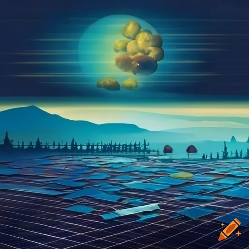 Landscape with solar panels and pollution