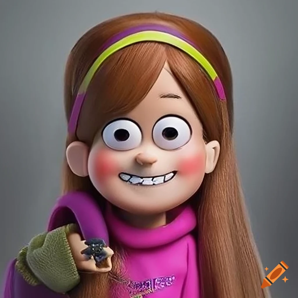 Realistic portrait of Mabel Pines from Gravity Falls on Craiyon